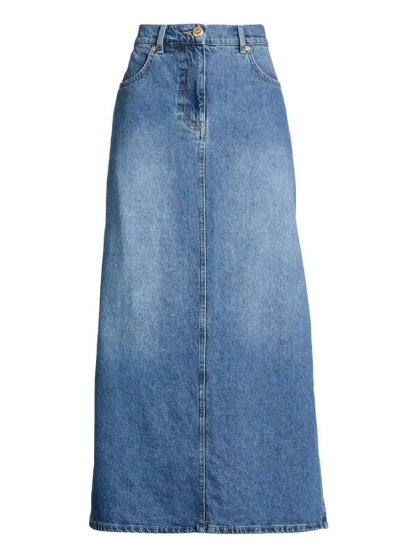 Farm Rio Flared Denim Maxi Skirt - Blue