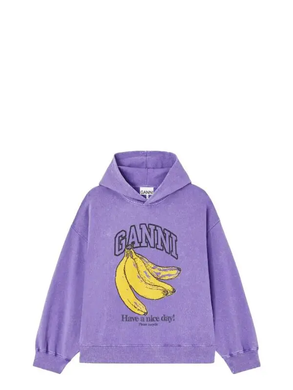 GANNI Vintage Wash Banana Print Hoodie - Purple