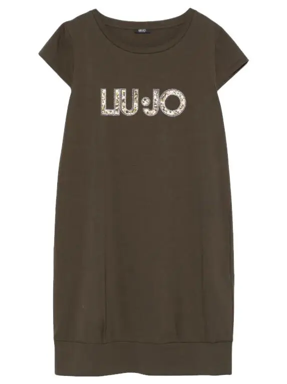 Liu Jo Logo Embellished Mini Dress With Short Sleeves - Brown