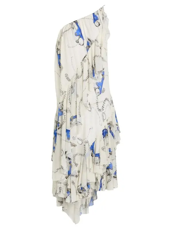 Burberry One-shoulder Layered Printed Dress - Camel