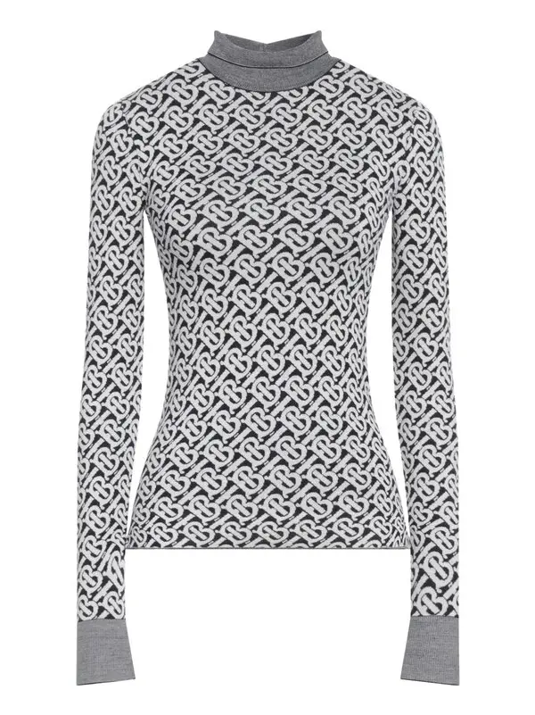 Burberry Printed Wool High Neck Long Sleeve Sweater - Blue