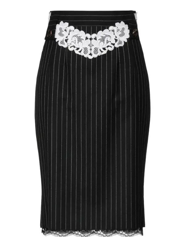 Dolce & Gabbana Pinstriped Midi Skirt With Lace Embellishment - Black