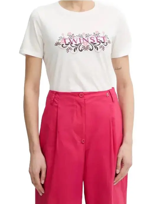 TWINSET Floral Patterned T-shirt With Embellished Logo - Red