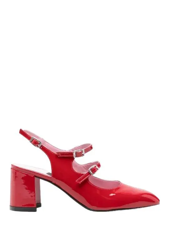 CAREL Patent Leather Buckle Strap Pumps - Red