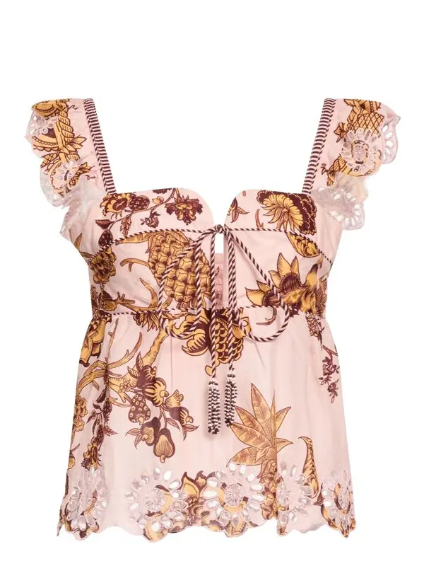 Farm Rio Sleeveless V-neck Floral Top With Bow Detail - Pink