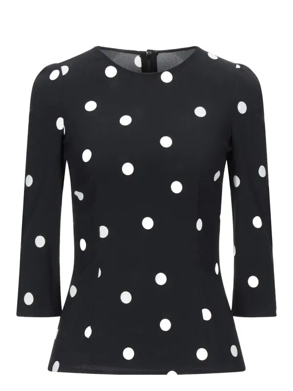 Dolce & Gabbana Polka Dot 3/4 Sleeve Crepe Top - Black