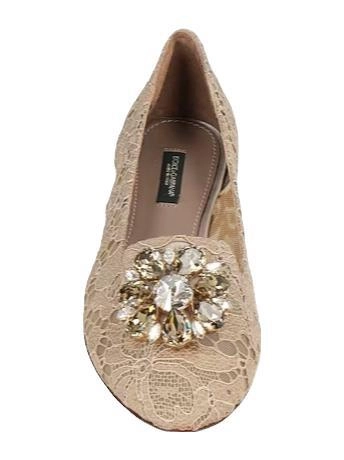 Dolce & Gabbana Embellished Lace Loafers - Nude