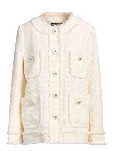 Dolce & Gabbana Single-breasted Textured Bouclé Coat - White