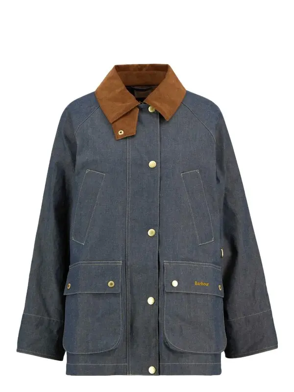 Barbour Collared Denim Jacket With Snap And Zip Closure - Black