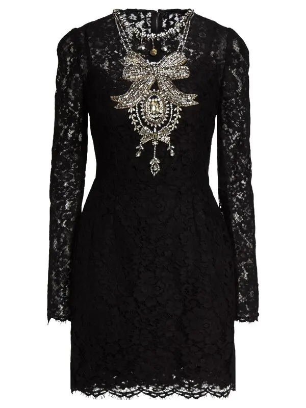 Dolce & Gabbana Lace Embellished Mini Dress - Black