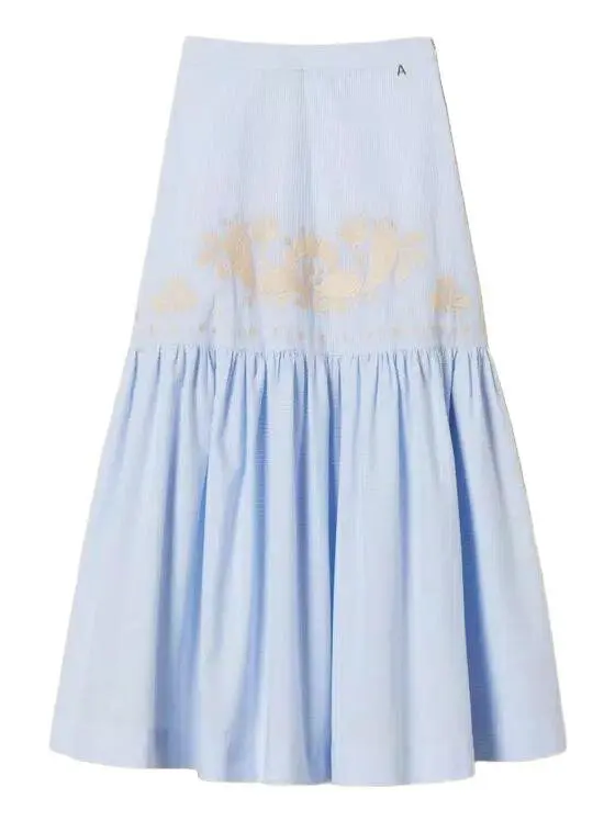 TWINSET Embroidered Pinstripe Tiered Skirt - Blue