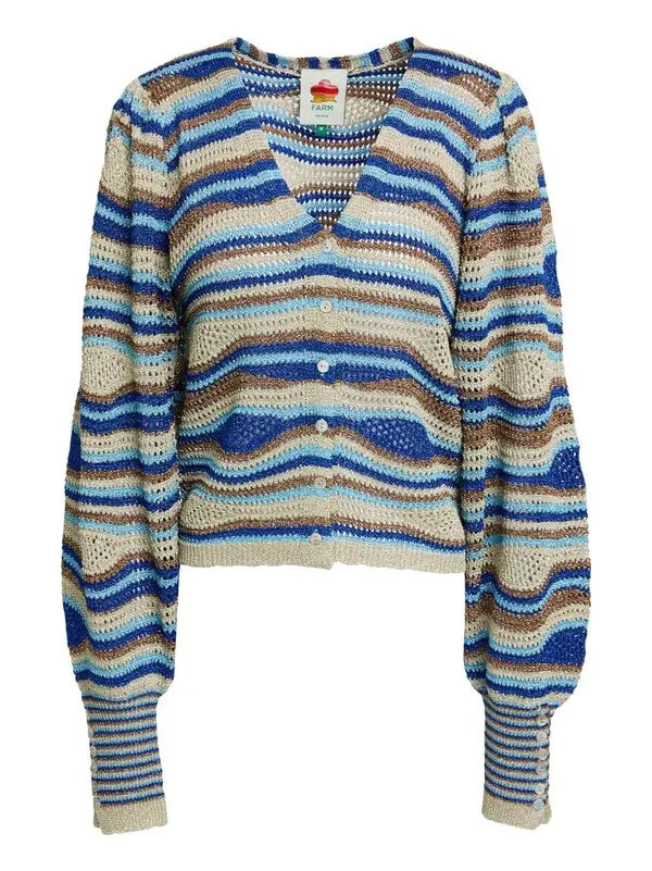 Farm Rio Striped Knit Long Sleeve Top - Blue