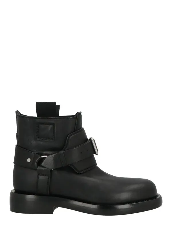 Burberry Leather Buckled Ankle Boots - Black