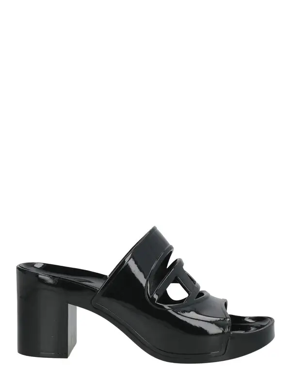 DIESEL® Glossed Block Heel Mules - Black
