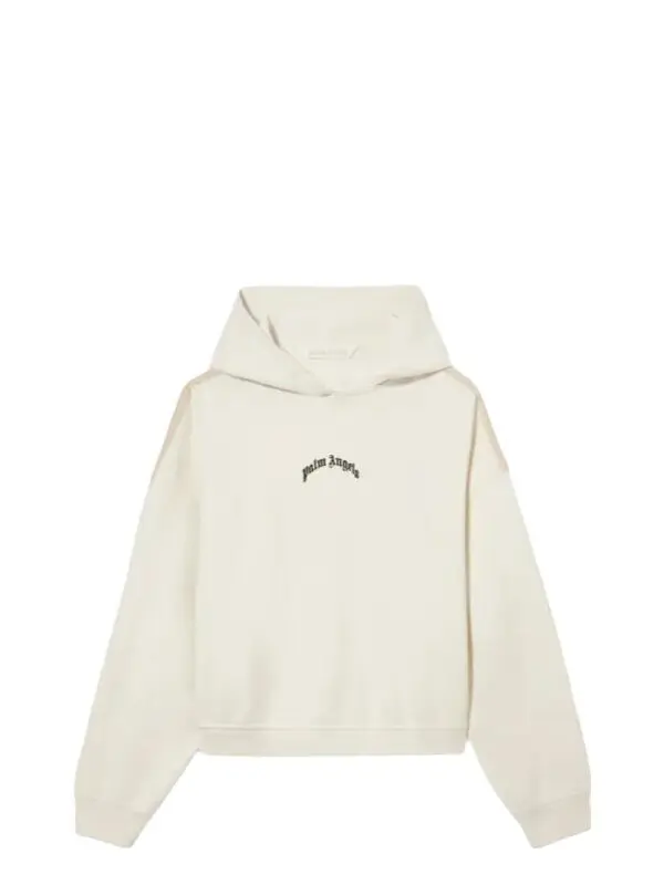Palm Angels Curved Logo Cropped Hoodie - White