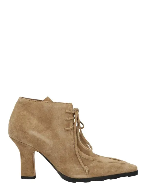 Burberry Lace-up Suede Ankle Boots With Square Toe - Sand