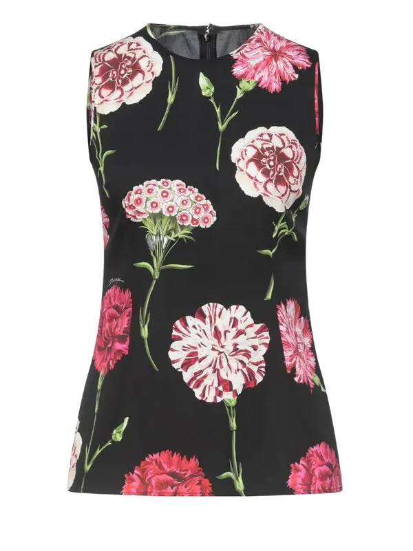 Dolce & Gabbana Sleeveless Floral Print Top - Black