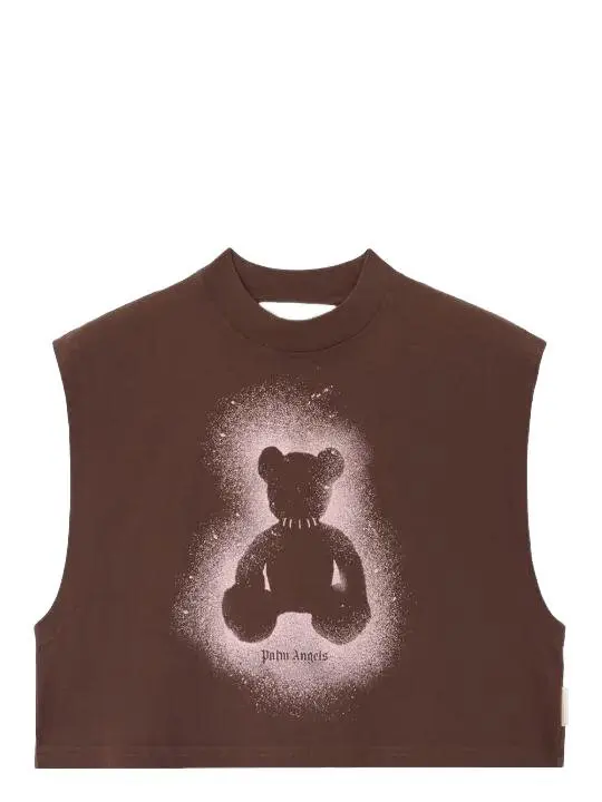 Palm Angels Spray Bear Boxy Cropped T-shirt - Brown