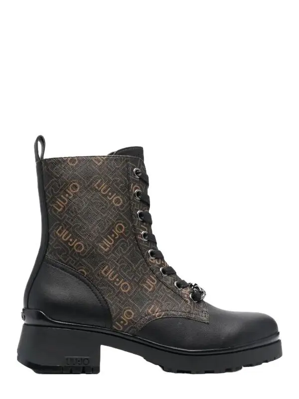 Liu Jo Monogram Print Combat Boots - Black