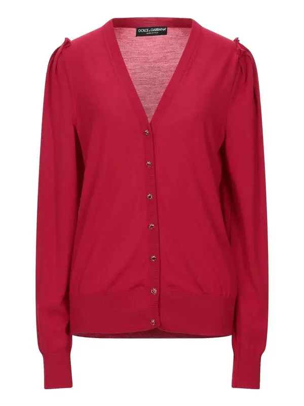 Dolce & Gabbana Long Sleeve V-neck Cardigan With Crystal Embellishments - Garnet Red