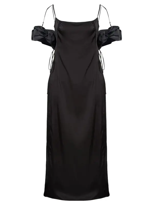 Jacquemus Satin Cold-shoulder Dress With Detachable Sleeves - Black