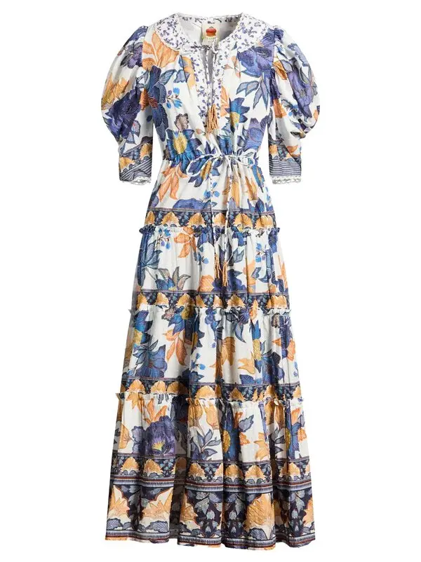 Farm Rio Bohemian Floral-print Voile Maxi Dress - Blue