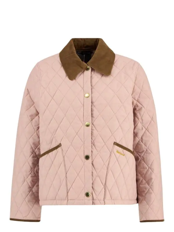 Barbour Short Diamond-quilted Jacket With Corduroy Collar - Nude