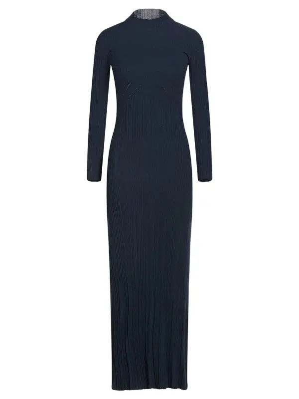 Jacquemus Ribbed Knit Mock Neck Maxi Dress - Blue
