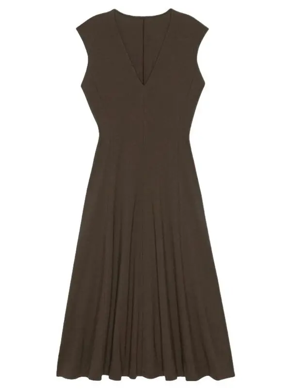 FRAME V-neck A-line Dress With Pleated Hem - Mocha