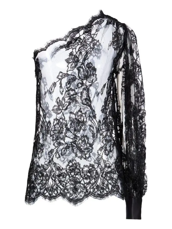 Dolce & Gabbana One-shoulder Lace Top - Black