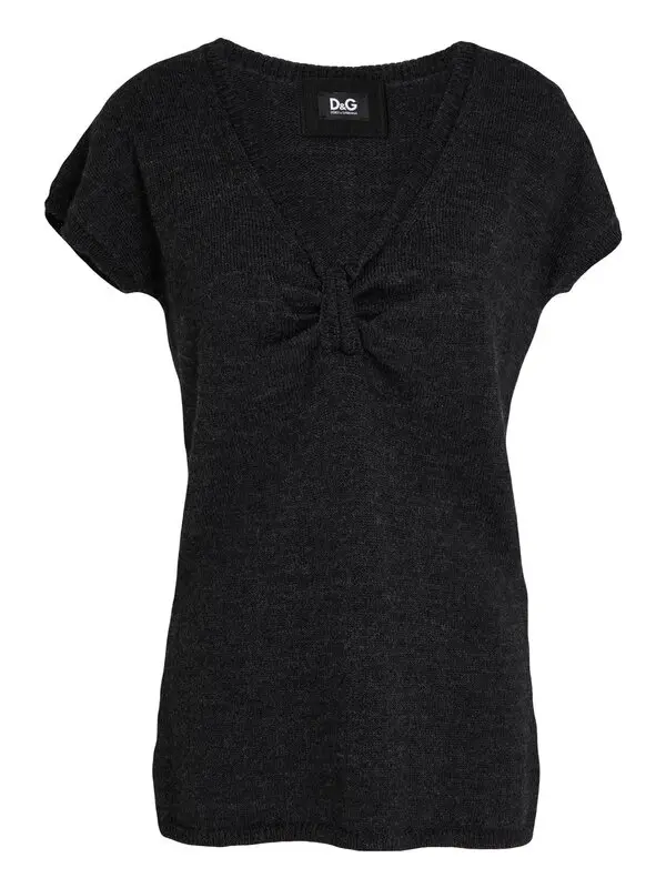 Dolce & Gabbana Knitted V-neck Jumper With Gathered Detail - Charcoal-grey
