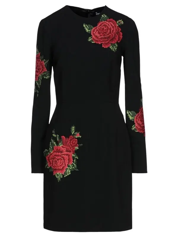 Dolce & Gabbana Floral Embroidered Long Sleeve Dress - Black
