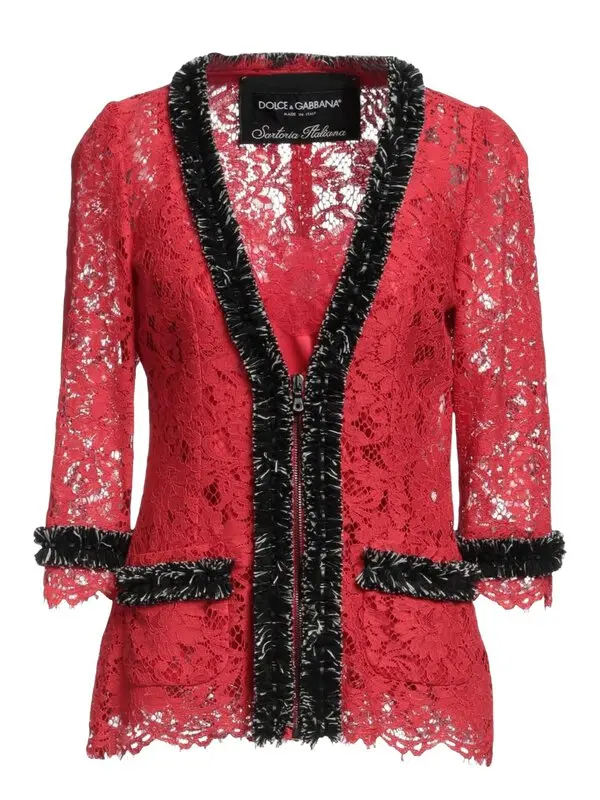 Dolce & Gabbana Lace Zip-up Coat - Red