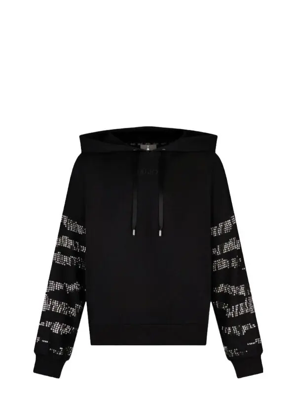 Liu Jo Long-sleeve Drawstring Hoodie With Embellished Sleeves - Black
