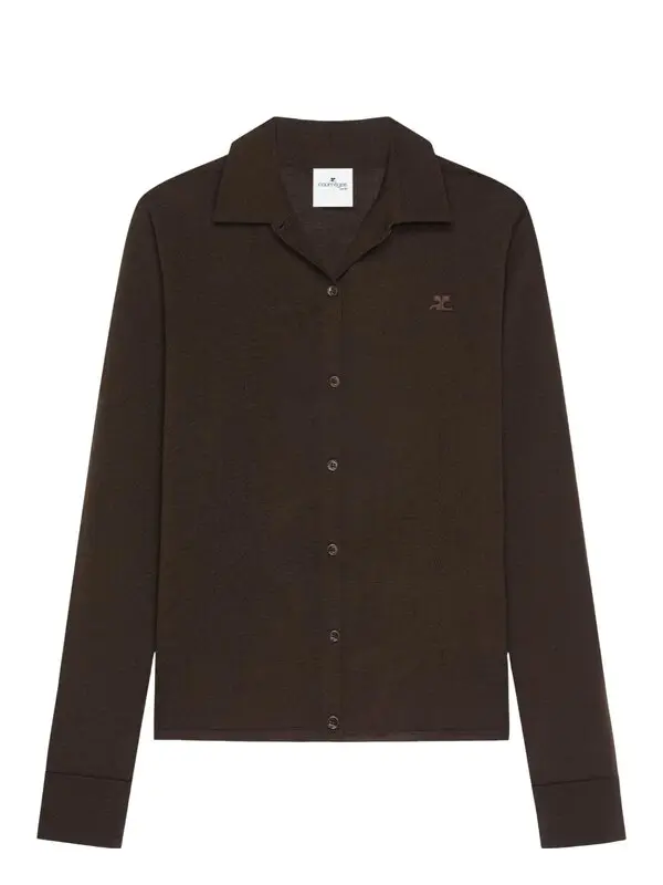 COURREGES Merinos Wool Notched-collar Cardigan - Chocolate-colored