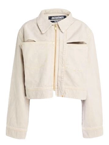 Jacquemus Cropped Denim Jacket With Cutouts - Grey