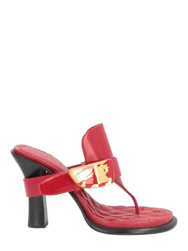 Burberry Leather Thong Sandals With Geometric Heels - Red