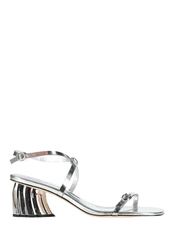 Farm Rio Metallic Leather Sandals With Buckle Strap - Silver