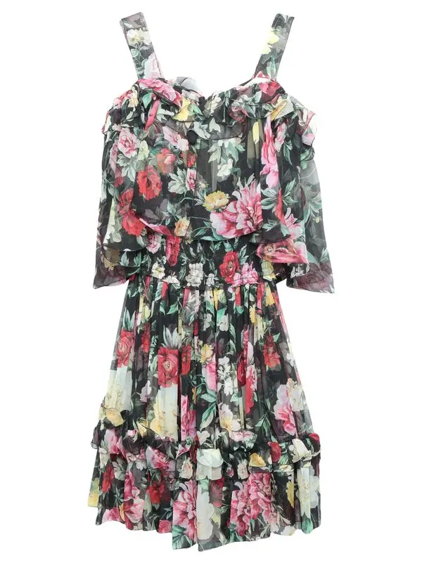 Dolce & Gabbana Floral Print Chiffon Dress - Black