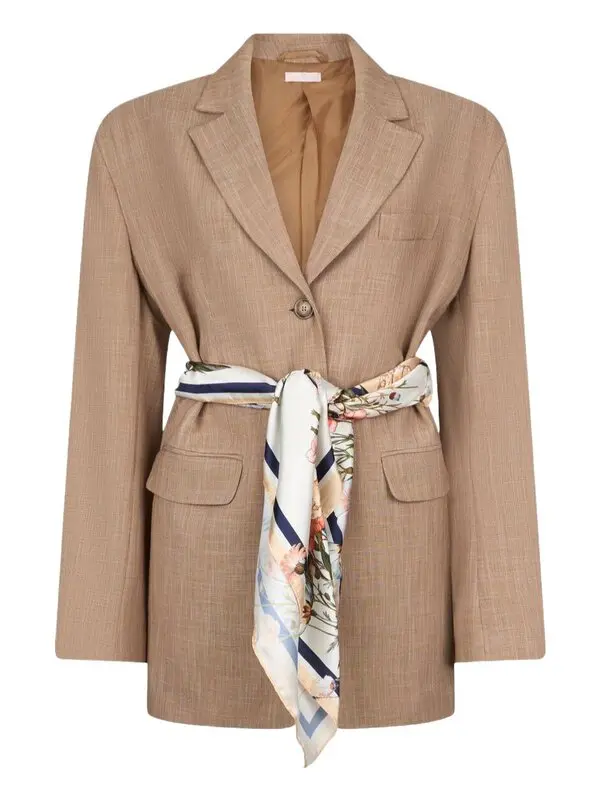 Liu Jo Single Breasted Blazer With Printed Scarf Detail - Nude