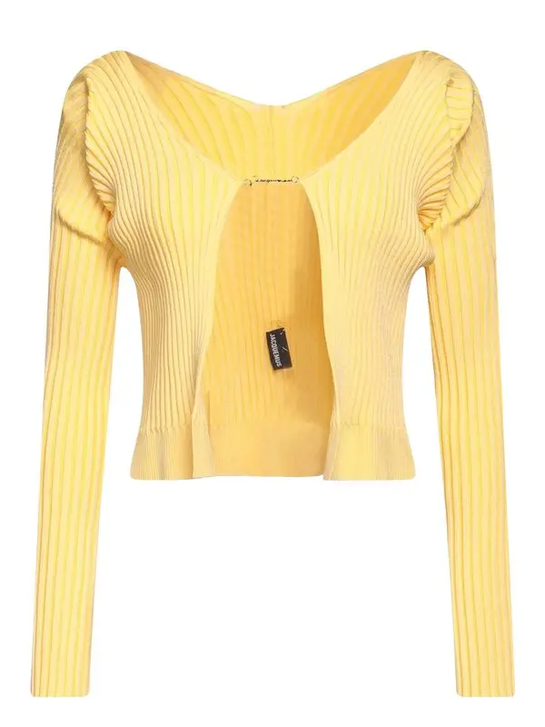 Jacquemus Ribbed Knit Plunge Neck Long Sleeve Cardigan - Yellow