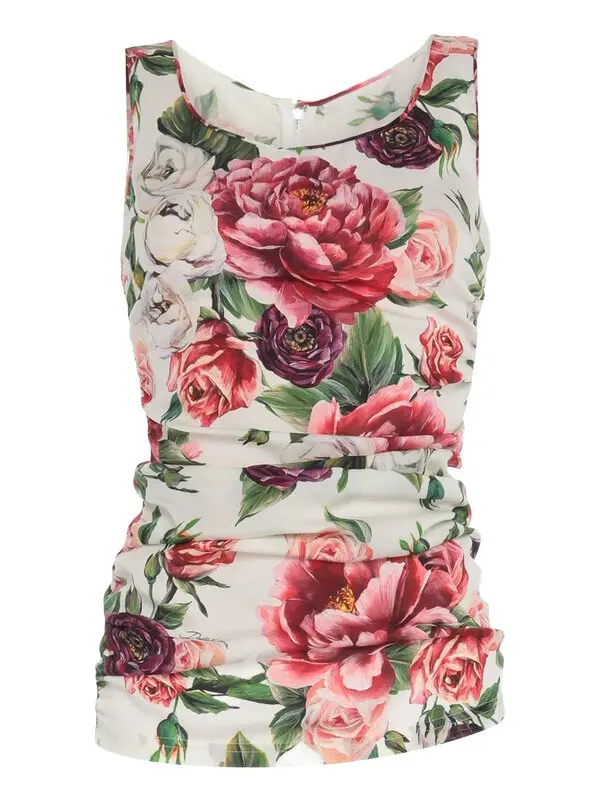 Dolce & Gabbana Sleeveless Floral Print Top - White