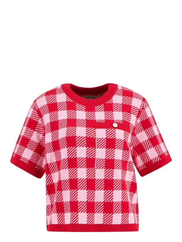 Barbour Plaid Short Sleeve Knit Sweater - Red