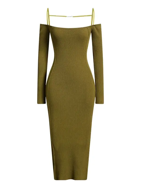 Jacquemus Ribbed Bodycon Dress With Cut-out Shoulders - Green