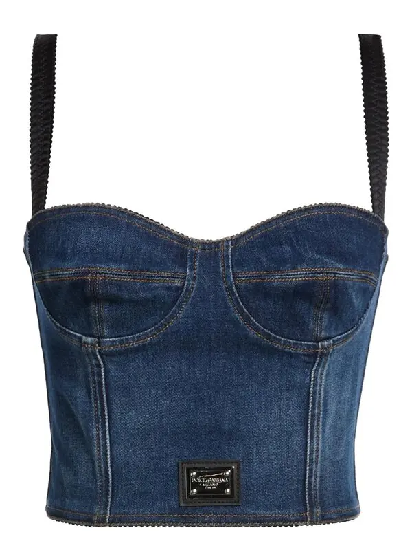 Dolce & Gabbana Color-block Denim Cropped Top - Blue