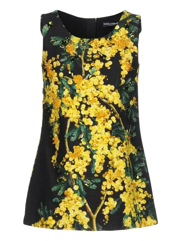Dolce & Gabbana Sleeveless Floral Embellished Top - Black