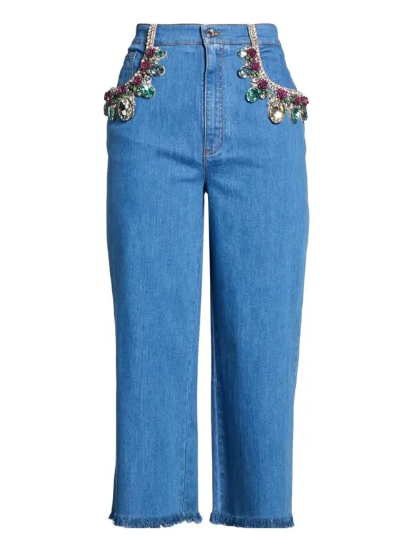 Dolce & Gabbana Embellished Wide-leg Cropped Jeans - Blue