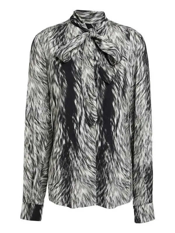 Dolce & Gabbana Printed Silk Shirt With Bow Detail - Grey