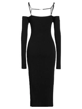 Jacquemus Fitted Knitted Midi Dress - Black