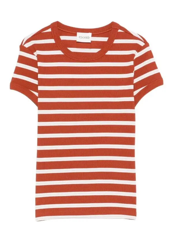 Closed Striped Rib-knit Crewneck T-shirt - Brick Red